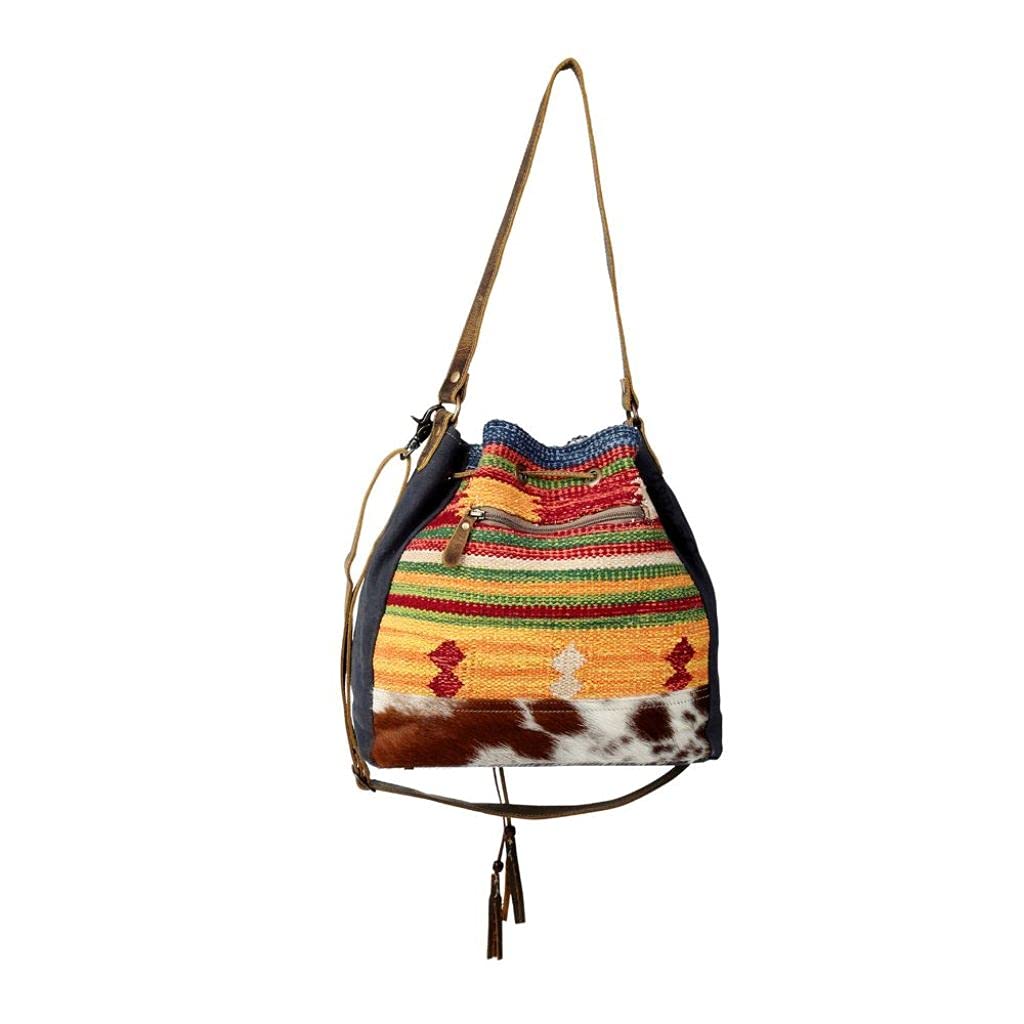 Myra Bag Quick-Witted Bucket Bag Upcycled Cotton & Hair Leather S-3064