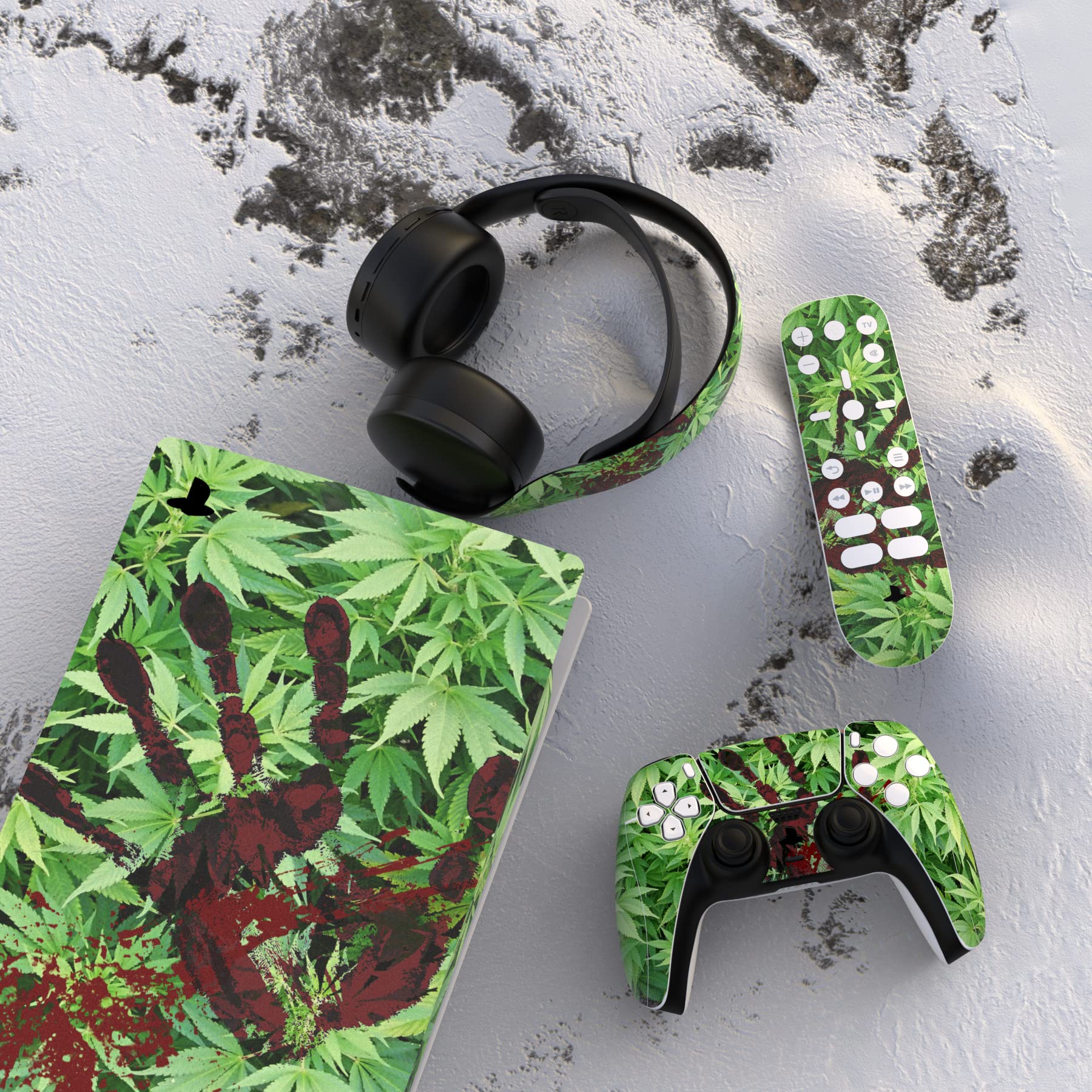 PlayVital Blood Handprint Weeds Full Set Skin Decal for ps5 Console Digital Edition, Sticker Vinyl Decal Cover for ps5 Controller & Charging Station & Headset & Media Remote