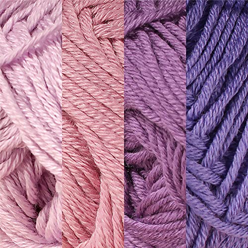 JubileeYarn Bamboo Cotton Sport Yarn - 50g/Skein - Shades of Purple - 4 Skeins