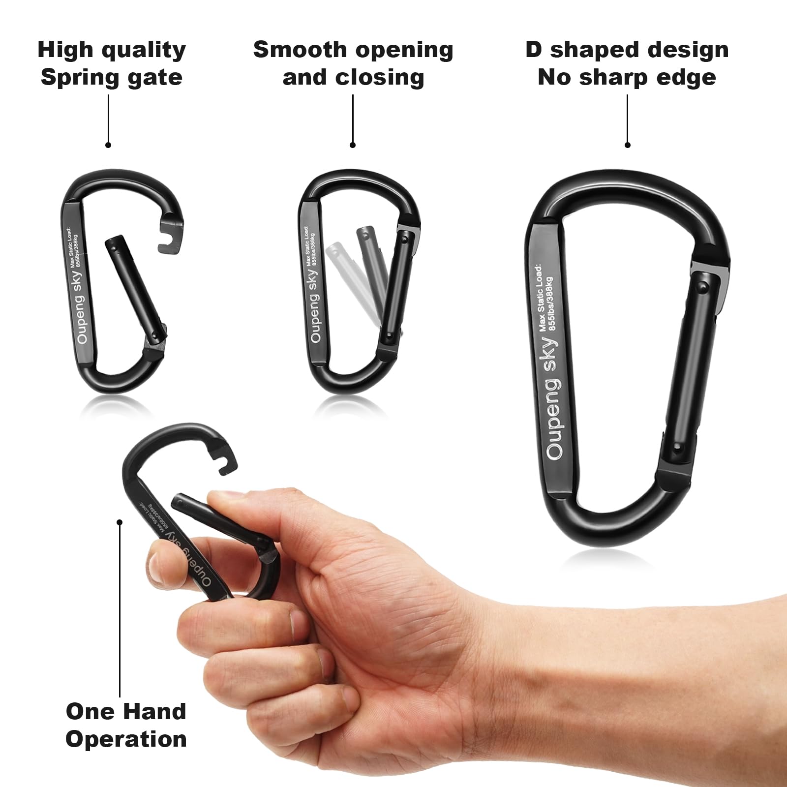 Carabiner Clip, 4 Pack, 855lbs,3" Heavy Duty Caribeaners for Hammocks, Camping Accessories, Hiking, Keychains,Outdoors and Gym etc, Small Carabiners for Dog Leash, Harness and Key Ring, Black