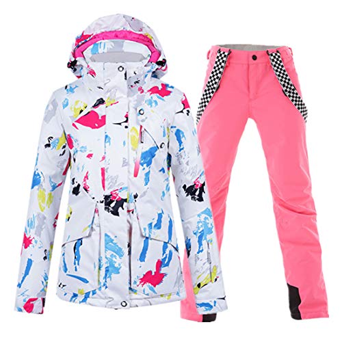 Colorful Ski Jacket Women Waterproof Insulated Pants Set Warm Snowboard Bib Suit