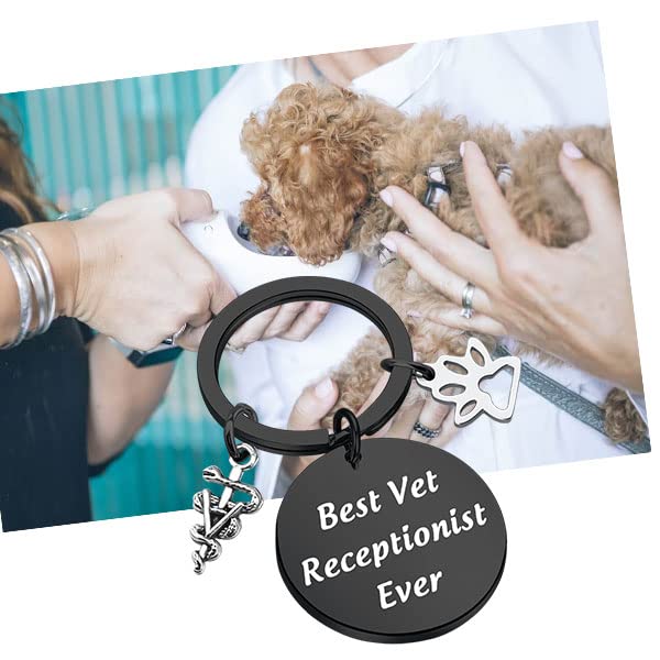 CENWA Vet Receptionist Gift Best Vet Receptionist Ever Keychain Veterinary Assistant Vet Nurse Gift (Best Vet black k)