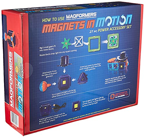Magformers Magnets in Motion Power Accessory Set (27-Pieces) Magnetic Building Blocks, Educational Tiles Kit , Magnetic Construction STEM Gear Set