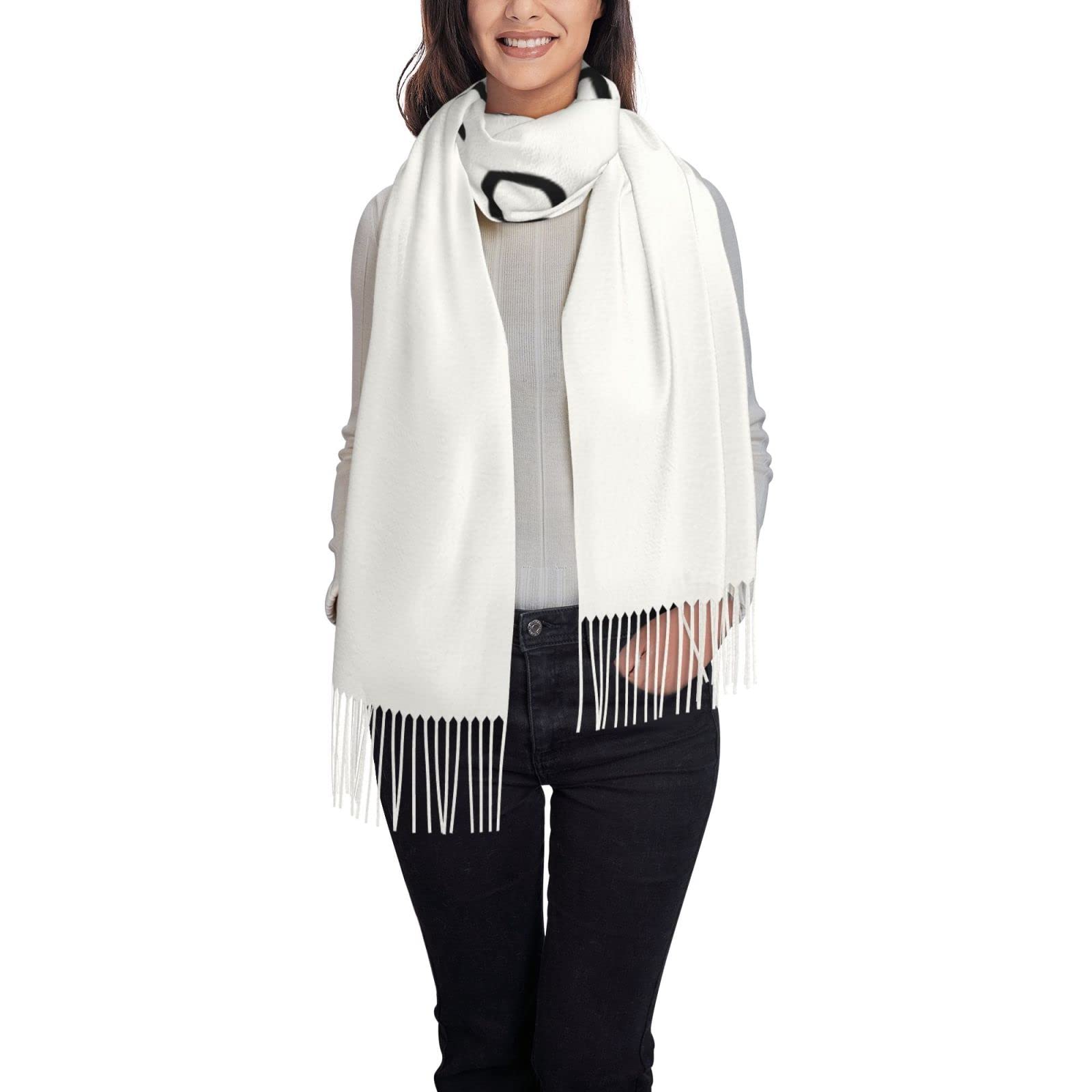 Custom Cashmere Scarf, Personalized Winter Long Soft Warm Scarf Fringe Shawl Scarf Cashmere Shawl White