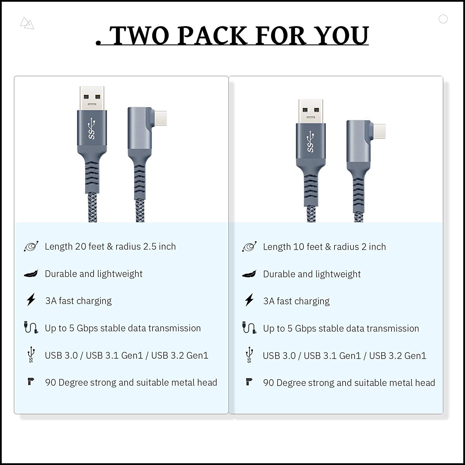 VERSAINSECT nk VR/Virtual Reality Headset Cable for PC Gaming,USB 3.2 Gen1 5Gbps Type C to USB Type A ,High Speed Data Transfer & Fast Charger for Quest 2 and Quest