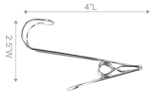 HOME-X Travel Hanging Clothes Pins, Clothes Clips Hooks, Portable Hangers for Clothes, Boot Hooks, Heavy Duty Metal Clips, 5 Pack, 4" L x 2 ½” W x 1" H