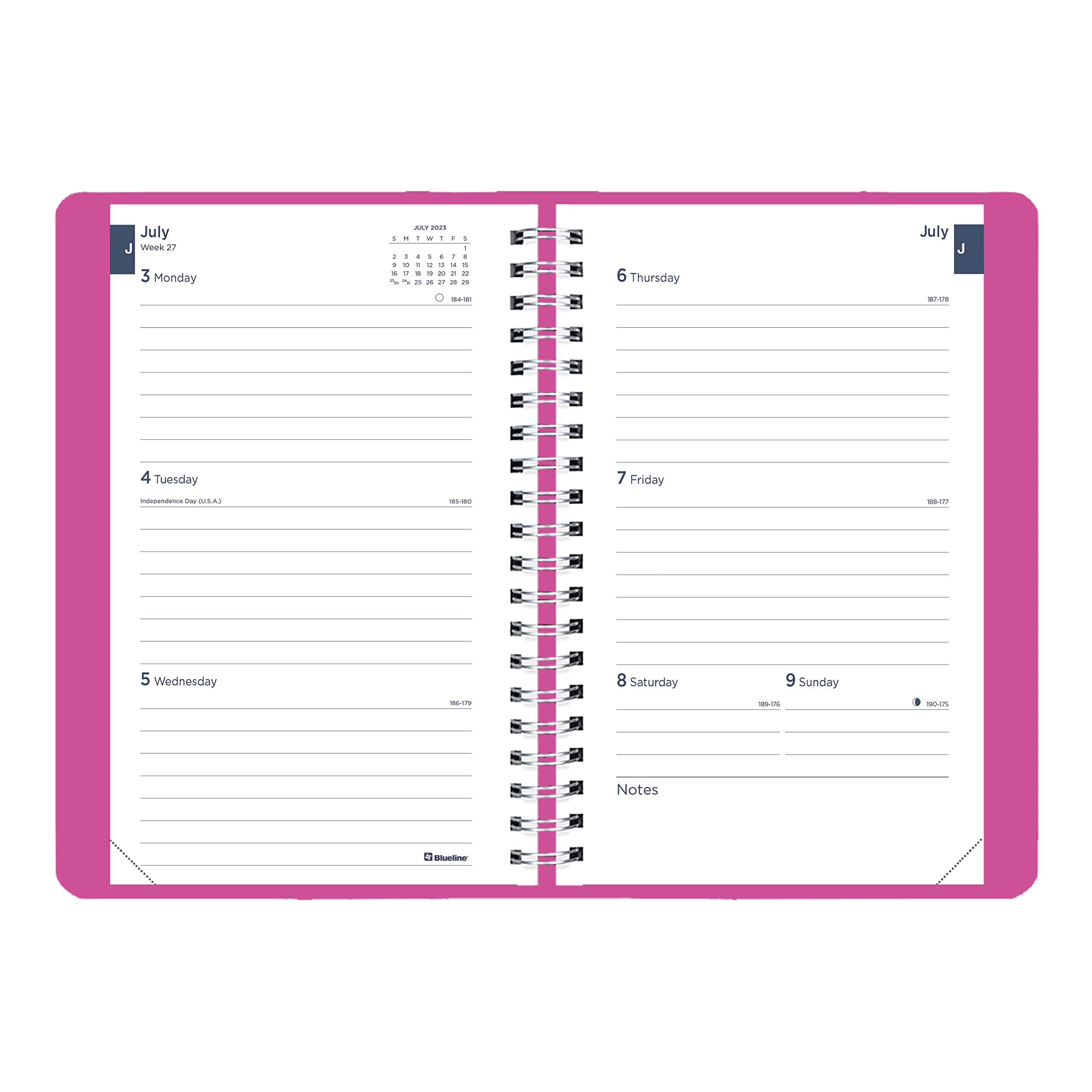 Blueline Essential Academic Weekly/Monthly Planner, 13 Months, July 2023 to July 2024, Twin-Wire Binding, Soft Vicuana Cover, 8" x 5", Bubble Gum Pink (CA101F.01-24)