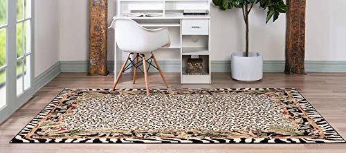 Unique Loom Wildlife Collection Animal Inspired with Cheetah Bordered Design Area Rug, 5 ft x 8 ft, Ivory/Black