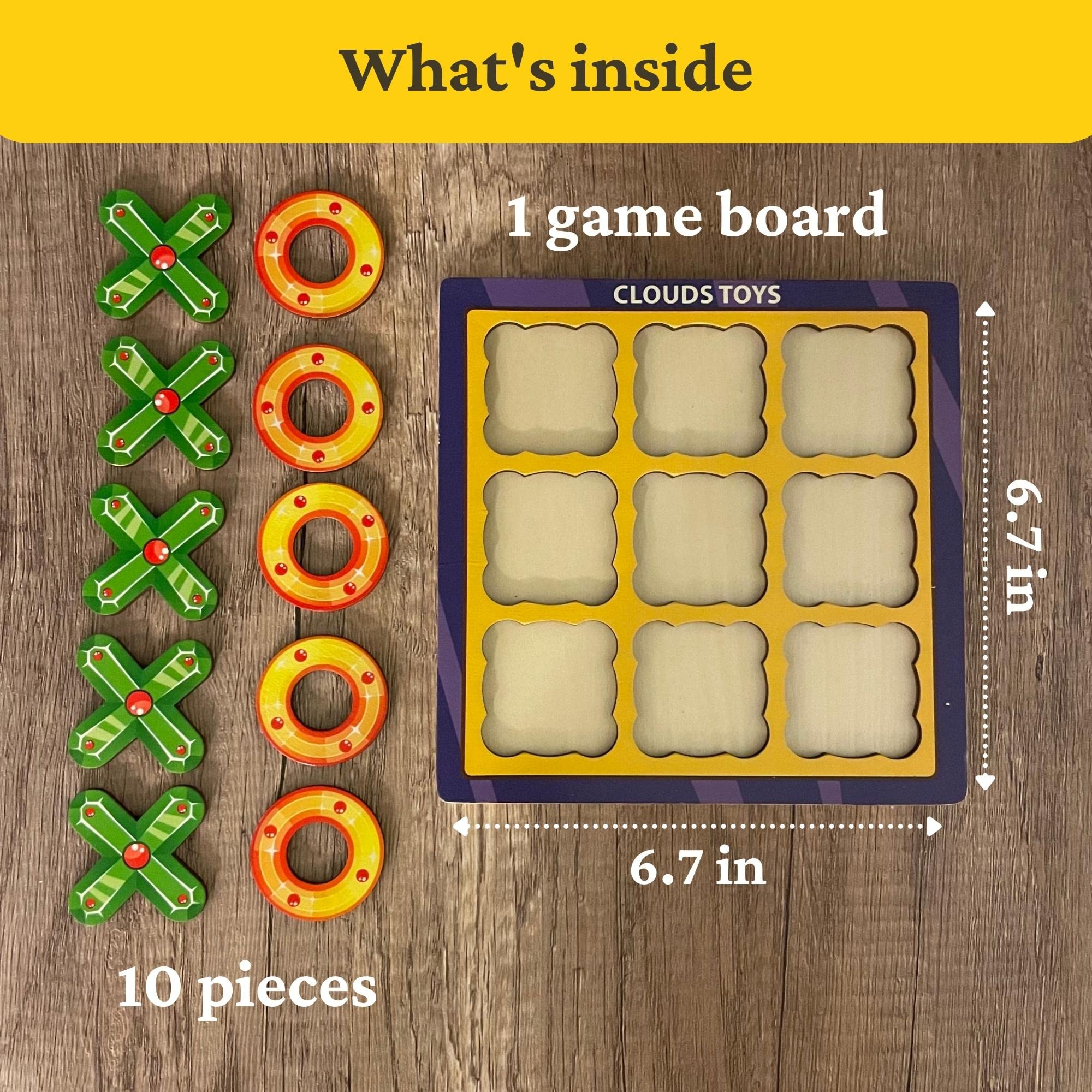 CLOUDS TOYS Tic Tac Toe Wooden Game Board Games for Kids 4 8 years old