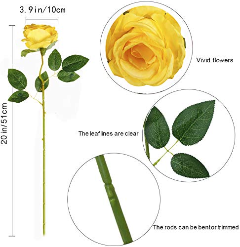 Plobach 12PCS Rose Artificial Flowers Silk Roses Single Long Stem Fake Rose Flower Bouquet Realistic Touch Blossom Arrangement for Wedding Bridal Shower Home Garden Décor (Red-Box)