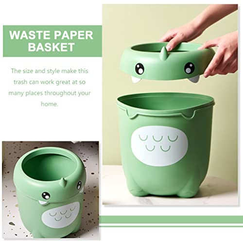 FOMIYES Cartoon Trash can Cartoon Trash Container Bin for Kids Room, Large Capacity Garbage Can, 2 Gallons Wastepaper Waste Basket Light Green Dinosaur Garbage can