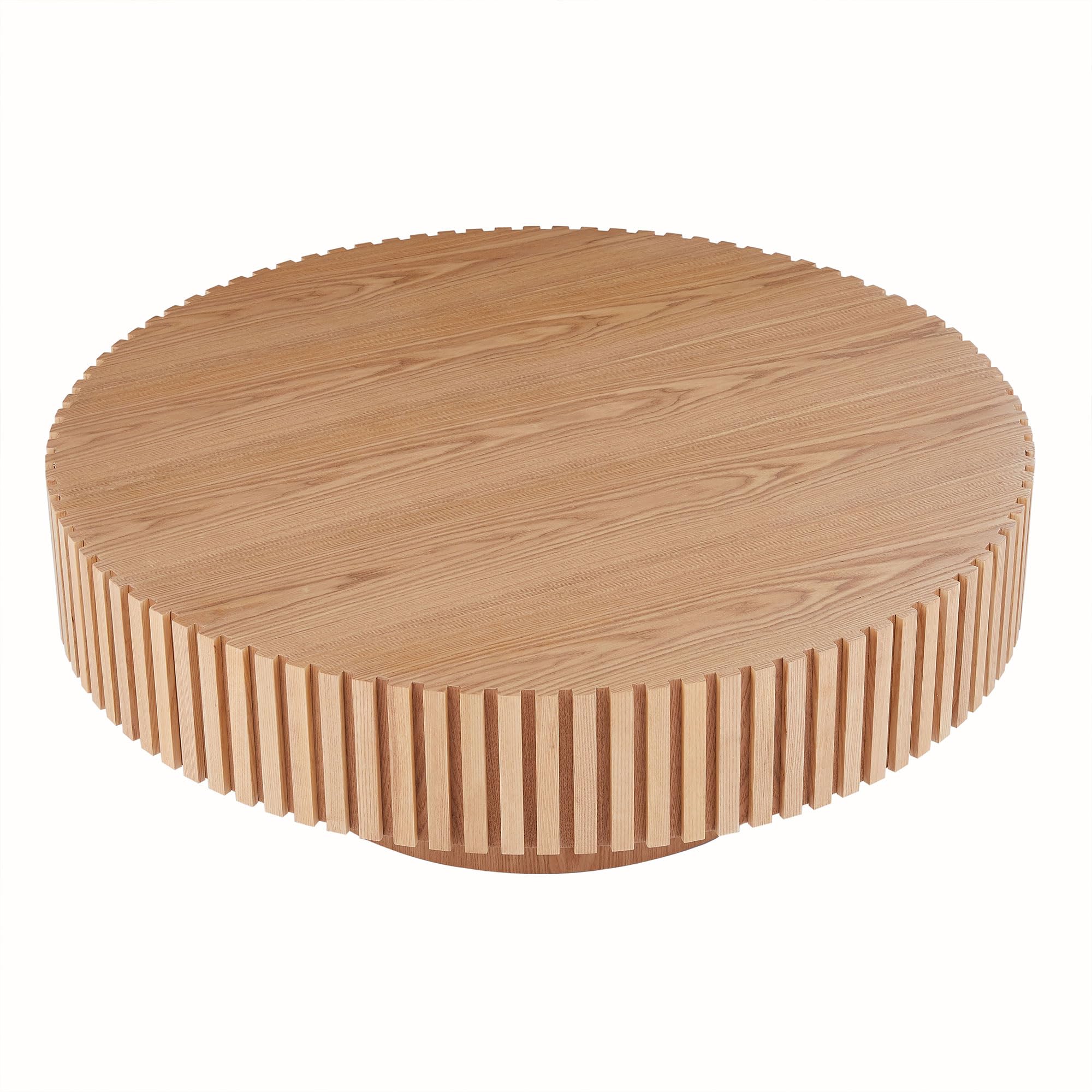 DREAMODERN 31.49'' Round Coffee Table Wood End Table for Living Room, Modern Contemporary Circle Fluted Drum Side Table, Easy Assembly for Small Space - ø31.49'' x 13.7''H Oak