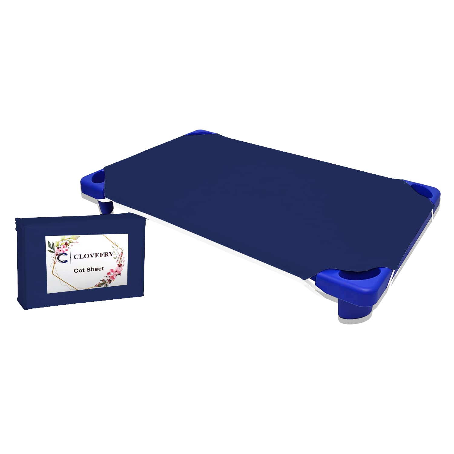 Clovefry Toddler and Preschool Cot Sheets - Daycare/Pre-School Cot Sheet - Corner Elastic Loops - Cot Bed Fitted Sheet - Poly Cotton Surface Set of 6 (22" W X 52" L) - Navy Blue