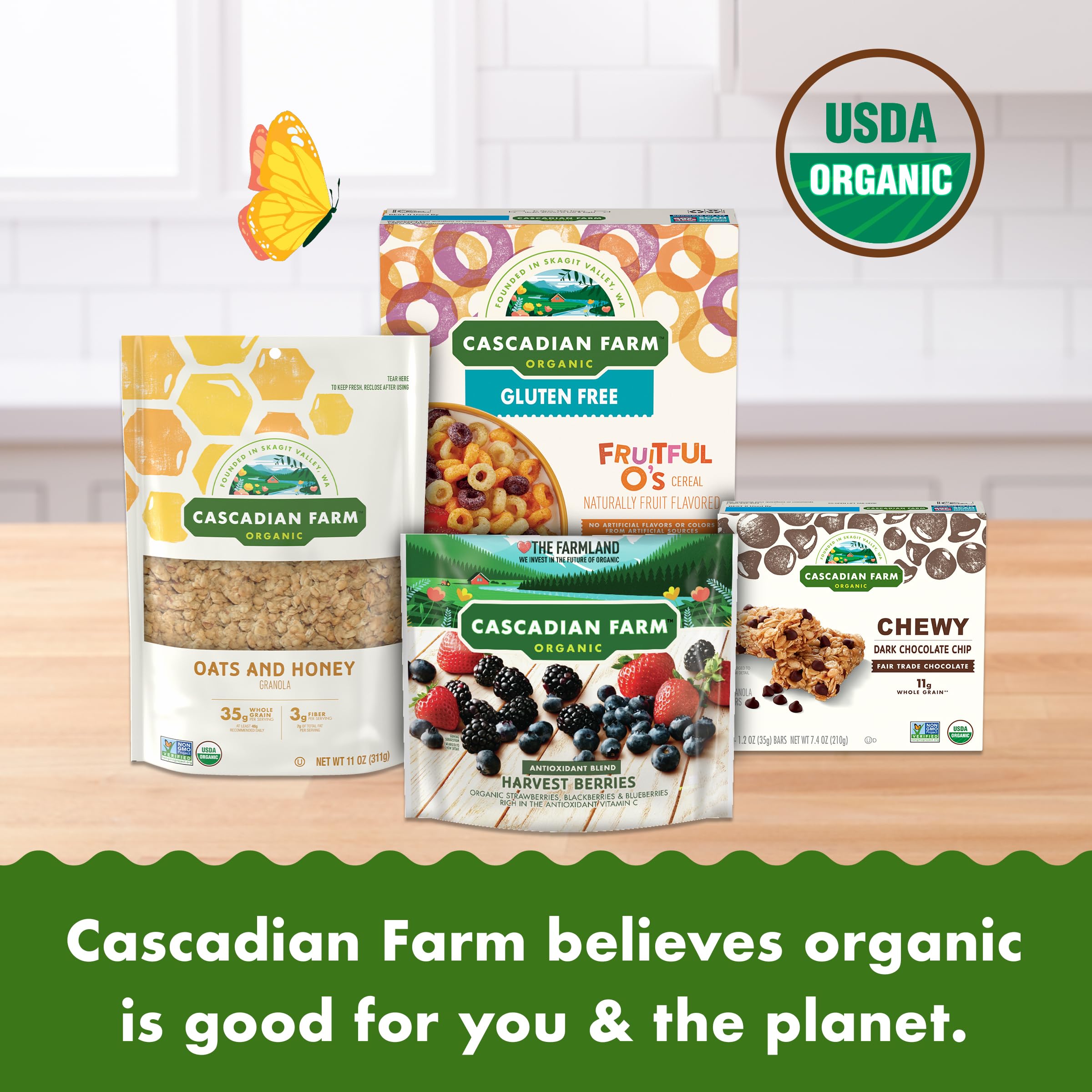 Cascadian Farm Organic Cherry Cashew Chewy Granola Bars, No Added Sugar, 6 oz, 5 Count