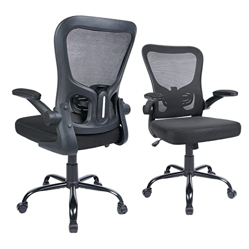 KLASIKA Desk Chairs with Wheels, Ergonomic Mesh Office Chair Adjustable Height and Swivel Lumbar Support Home Office Chair with Flip Up Armrests, Set of 2