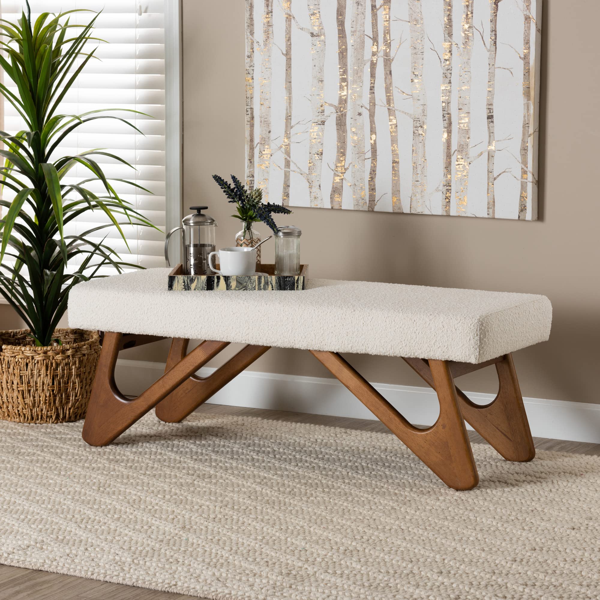 Baxton Studio Rika Benche & Banquette, One Size, White/Walnut Brown