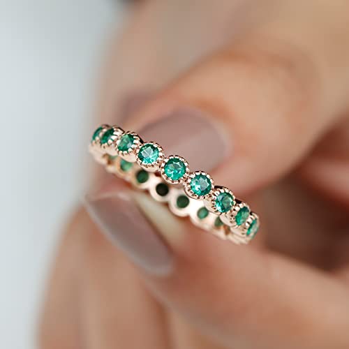Certified Lab Grown Emerald Full Eternity Band, AAAA Quality, Emerald Wedding Ring for Women- Ready to Gift, 14K Rose Gold, Size:US 7.50