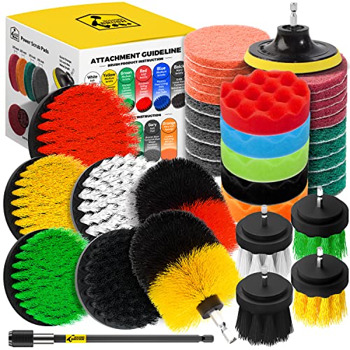 Holikme 38Piece Drill Brush Attachments Set, Scrub Pads & Sponge, Buffing Pads,Car Polishing Pad Kit,Power Scrubber Brush with Extend Long Attachment