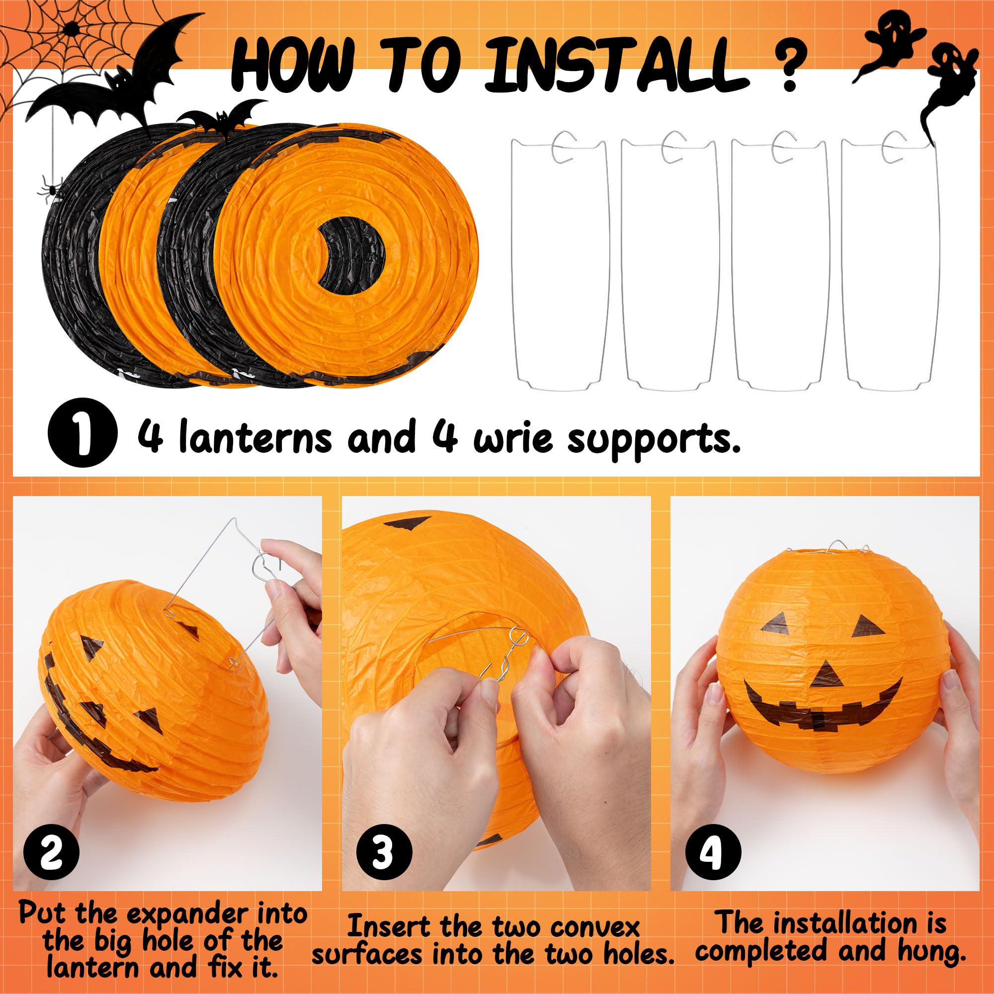 DMIGHT Halloween Decorations Indoor Set, Paper Lanterns & fans, Halloween Fireplace Mantel Scarf, Spiderweb Tab Runner, Halloween Banner, 60 Pcs Scary 3D Bat Sticker, Halloween Party Spooky Home Decor