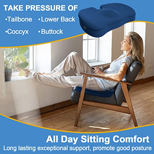 HONGJING Massage Seat Cushion for Pressure Relief, Memory Foam Office Chair Cushions for Long Sitting, Butt Pillow with Massaging, Great for Sciatica, Coccyx and Tailbone Pain Relief (Blue)