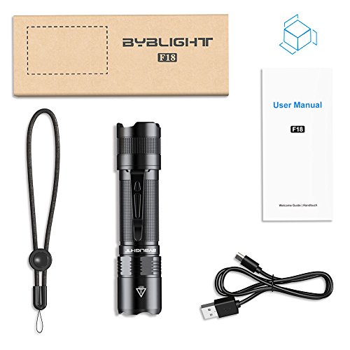 BYBLIGHT Rechargeable Flashlight, LED Tactical Flashlight, 800 Lumens Super Bright Pocket-Sized LED Torch with Clip, IP67 Water Resistant, 5 Modes for Camping, Hiking, Emergency & ED