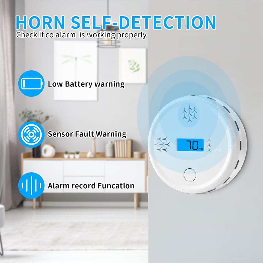 Carbon Monoxide Alarm Detector,CO Gas Monitor Alarm Detector,CO Sensor with LED Digital Display, 85dB Sound Alarm for Home,Office (Batteries NOT Included) (1piece)