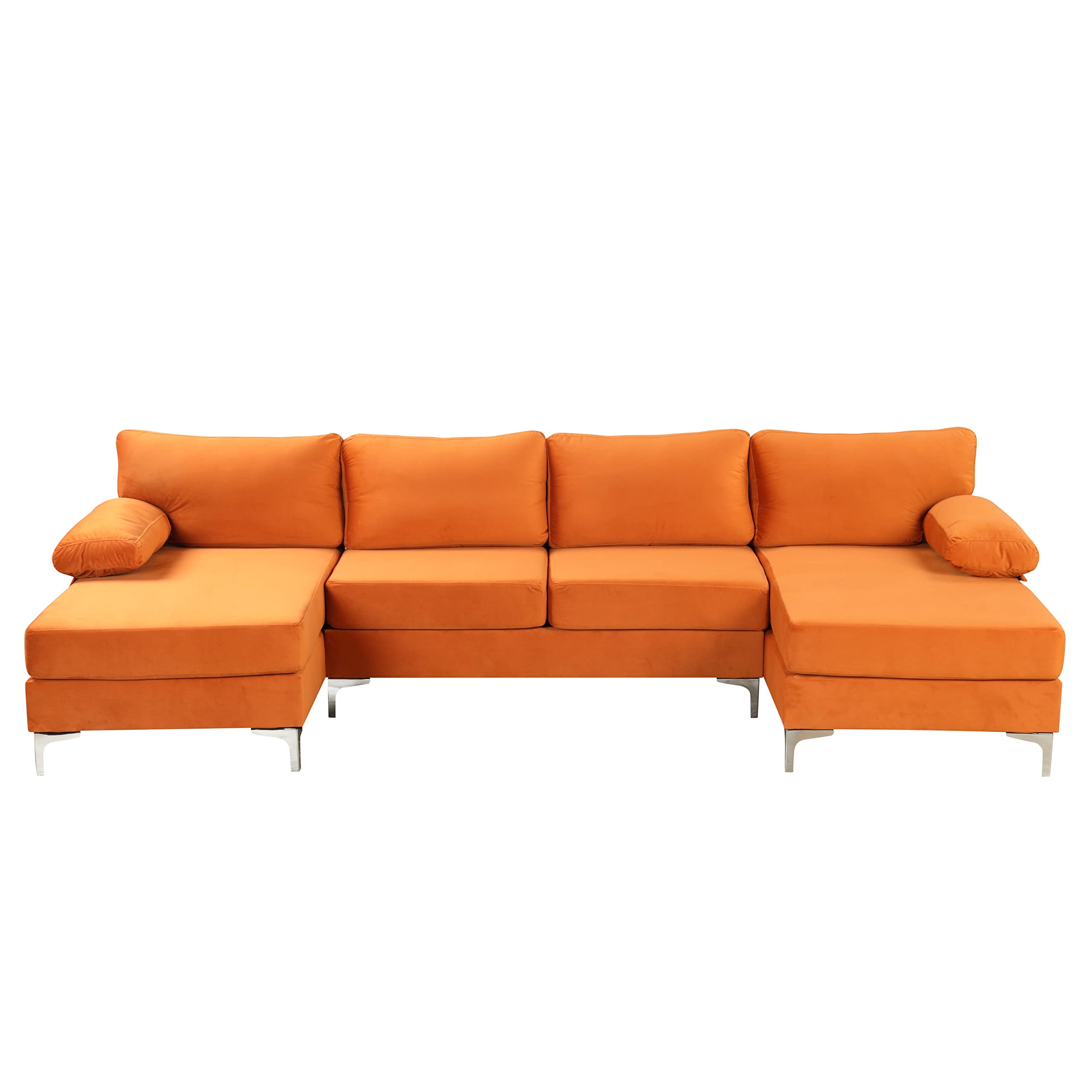 Divano Roma Furniture Modern Large Velvet Fabric U-Shape Sectional Sofa, Double Extra Wide Chaise Lounge Couch, Orange