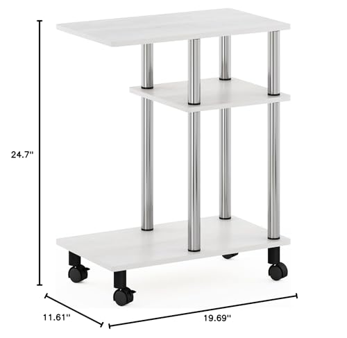 Furinno Turn-N-Tube U-Shaped Side Table with Casters, White Oak/Stainless Steel