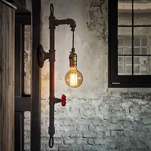 BAYCHEER Industrial Retro Steel Pipe Water Pipe Wall Lamp Wall Sconce Wall Light Valve Antique Wallmount Loft Lamp use E26 Light Bulb Socket for Indoor Restaurant Barn, Black