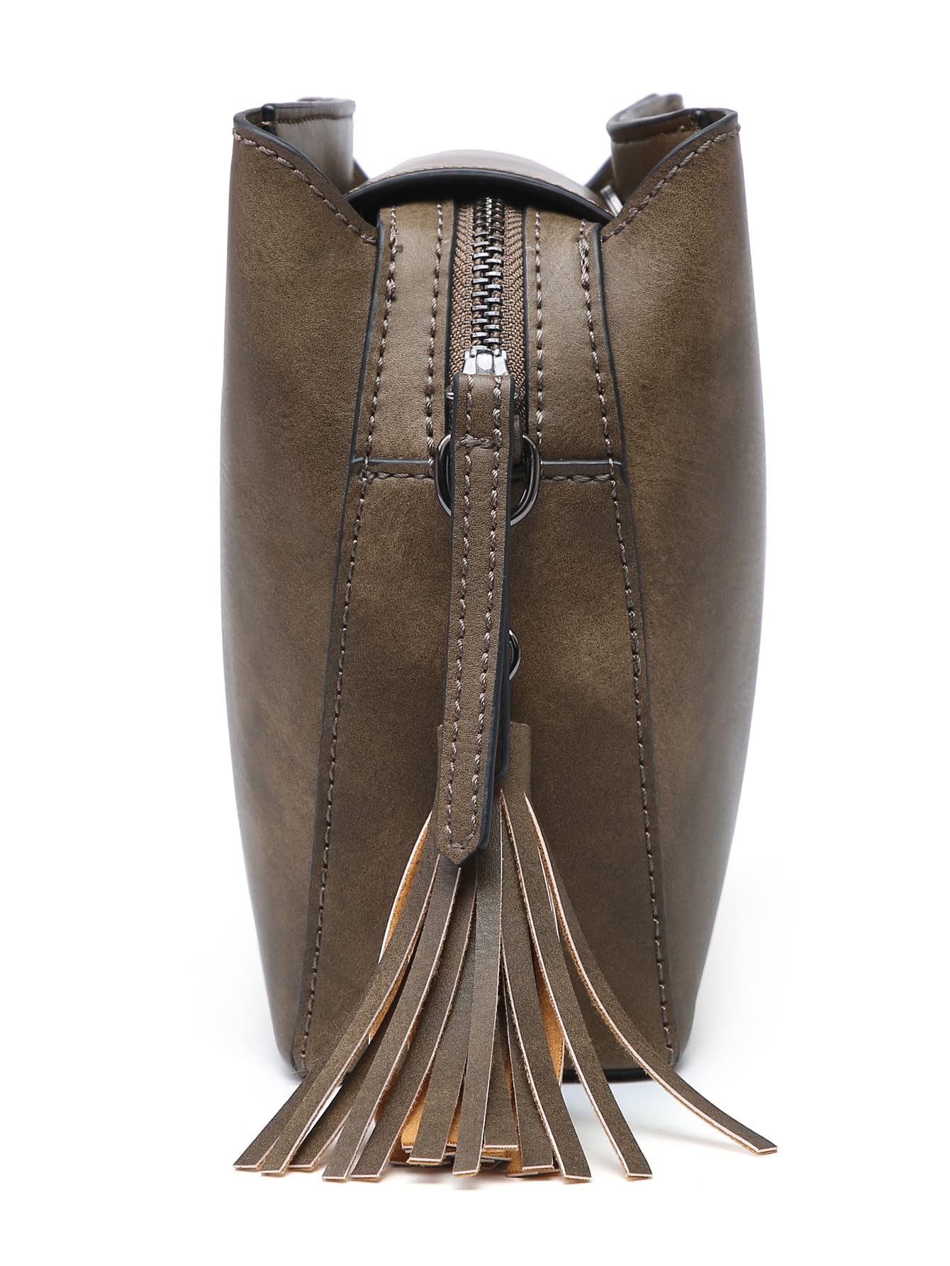 seOSTO Medium Women Crossbody Purse Bag with Tassel (Khaki)