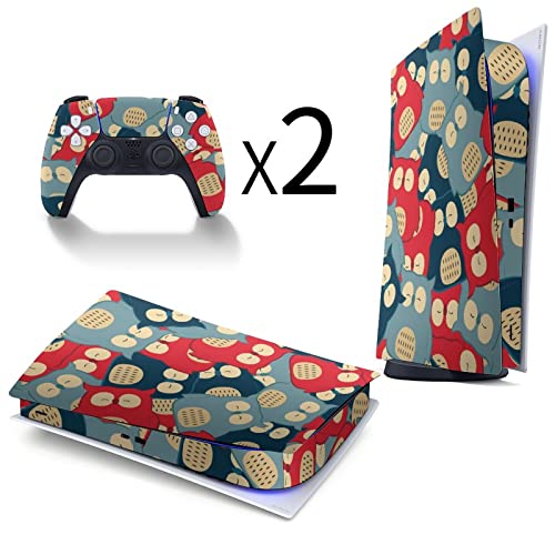 Cute Owls Full Protective Skin Cover Design Wrap Decal Sticker Compatible with PS5 Digital Edition Console and Controller