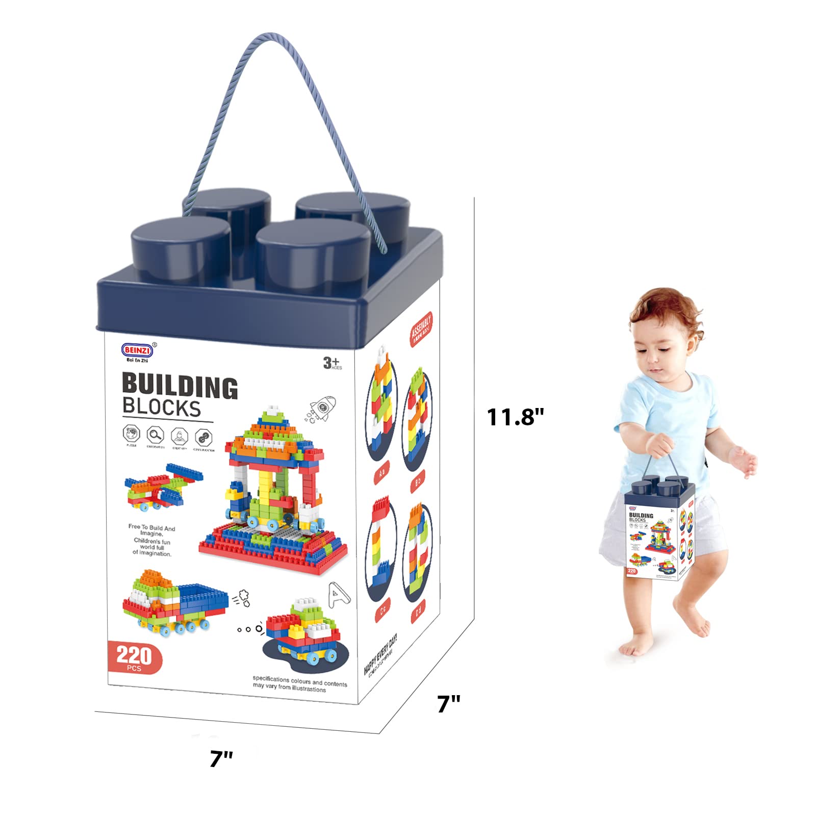 Serdios 220 Pcs Kids Building Blocks Kit, Toddler Basic Blocks Set,STEM Toy Samll Building Block Set for Kids Ages 3-6,Boys.