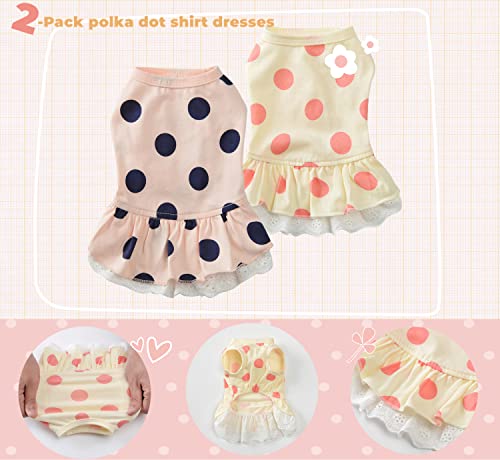 MSNFOASM 2Pcs-Pet Dog Elastic Soft Dress,Cute Polka Dots Lace Skirt for Small Dogs Cats(White&Pink S)