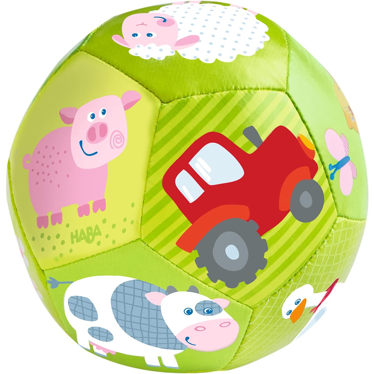 HABA 4.5" Baby Ball On The Farm Tummy Time and Sensory Play Favorite to Encourage Crawling and Gross Motor Skills for Babies 6 Months and Up