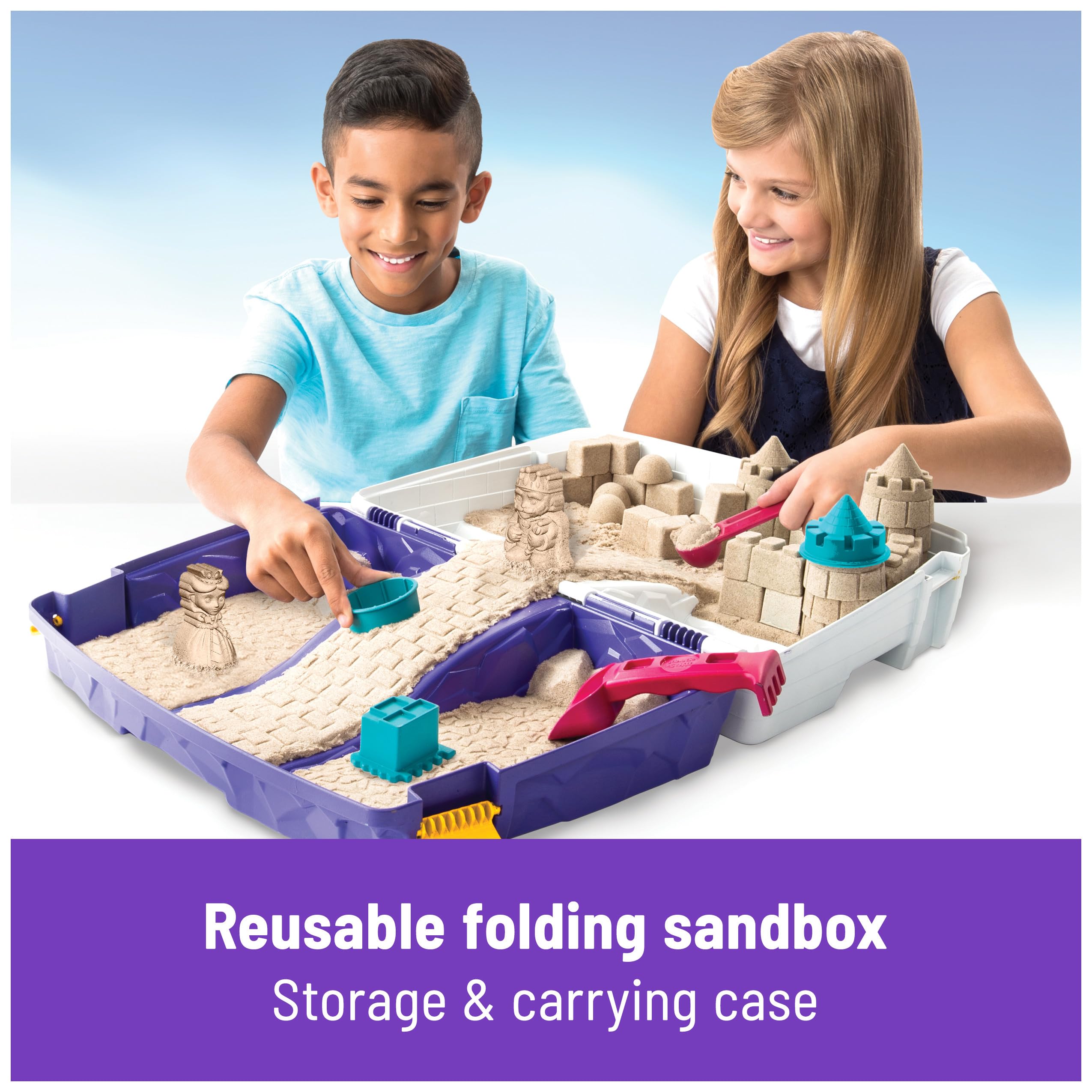 Kinetic Sand, Folding Sand Box with 2lbs of All-Natural Kinetic Sand, 7 Molds and Tools, Play Sand Sensory Toys for Kids Ages 3 and up
