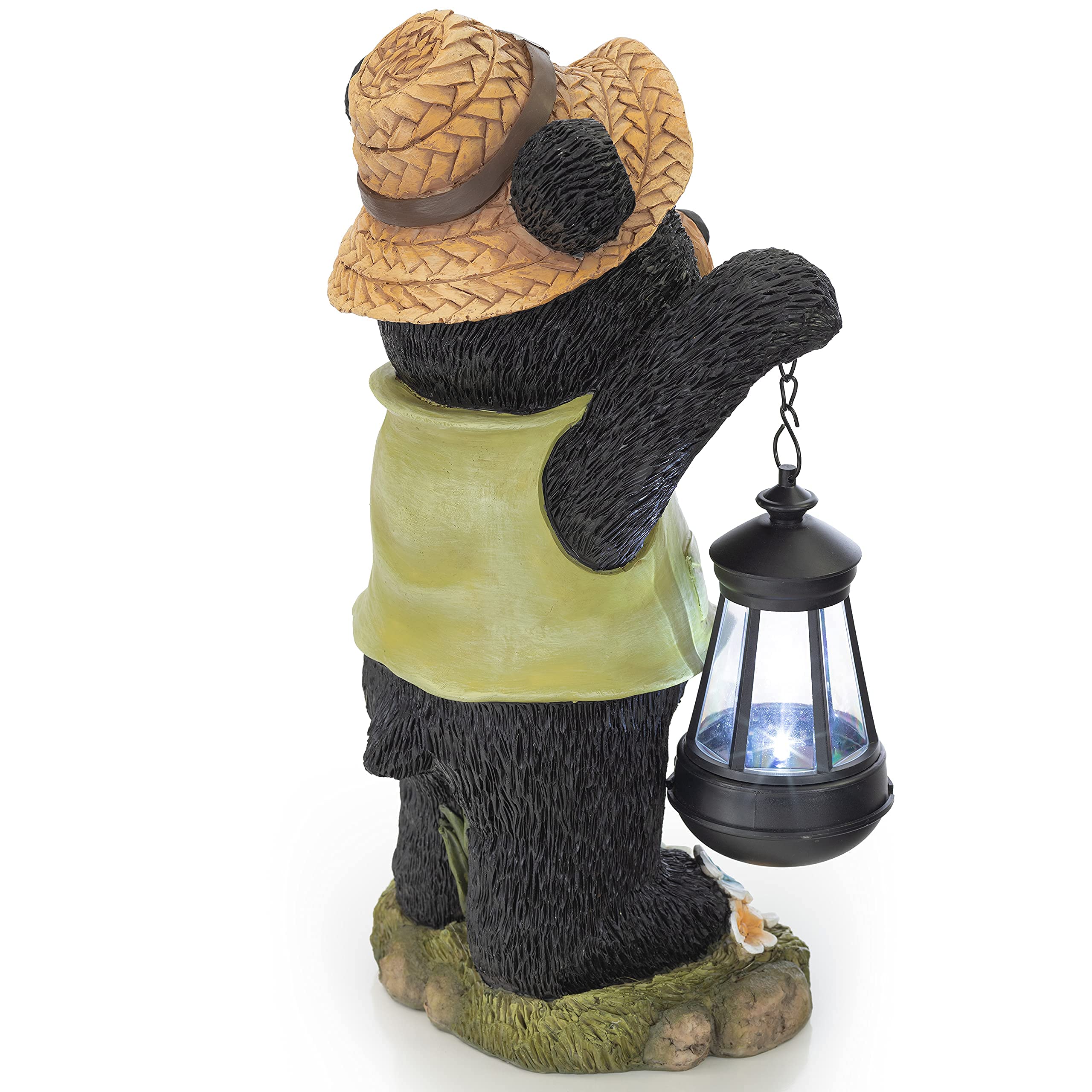 VP Home Camping Bear with Lantern Solar Powered LED Outdoor Decor Garden Light Bear Yard Statue Bear Outdoor Decor Bear Yard Decor Bear Statue Cedar Carved Bear with Solar Lantern Garden Bear