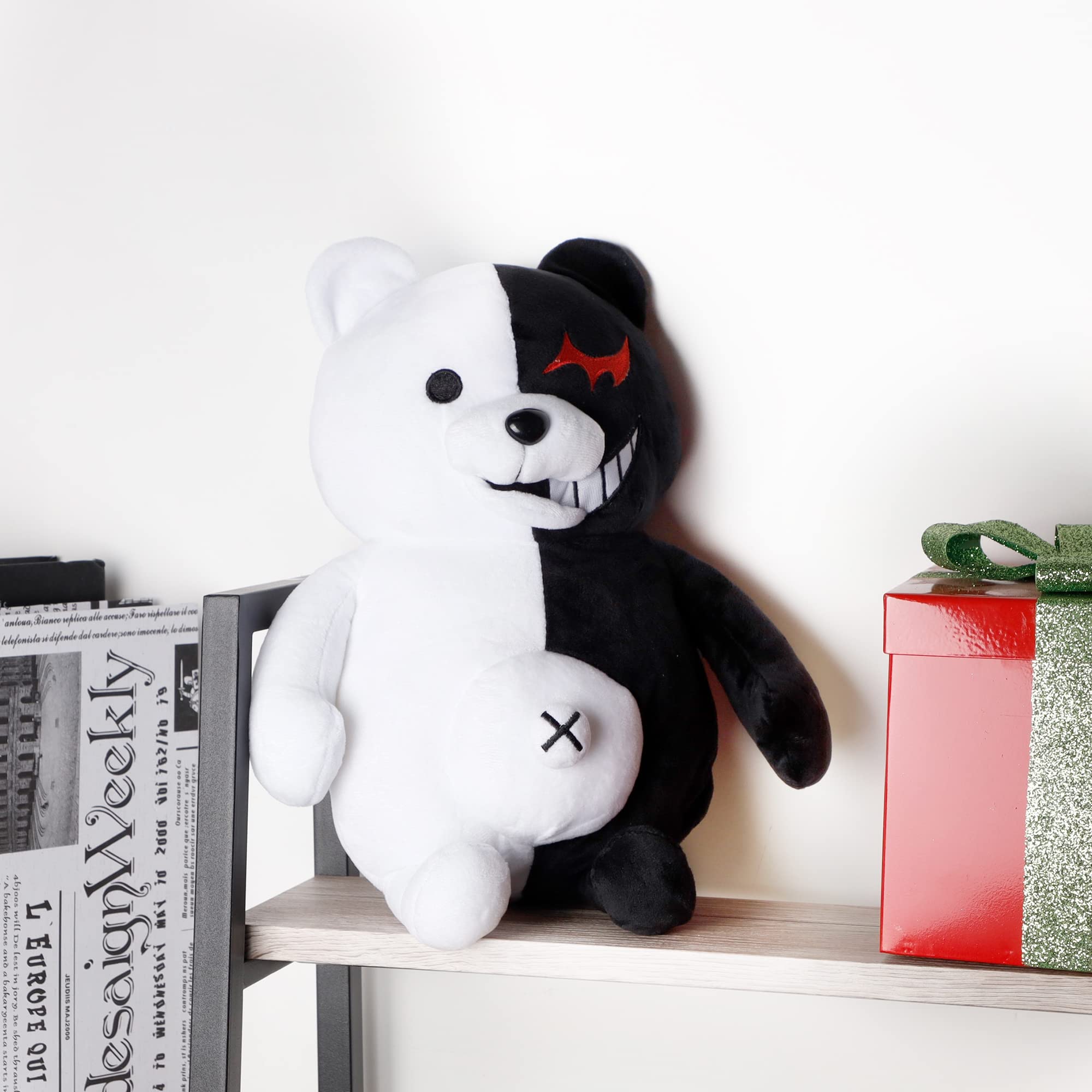 Cllayees Black White Bear, 40cm Monokuma Bear Plush Doll, Stuffed Bear Pillow Toy for Boys Girls Birthday Party Home Decor