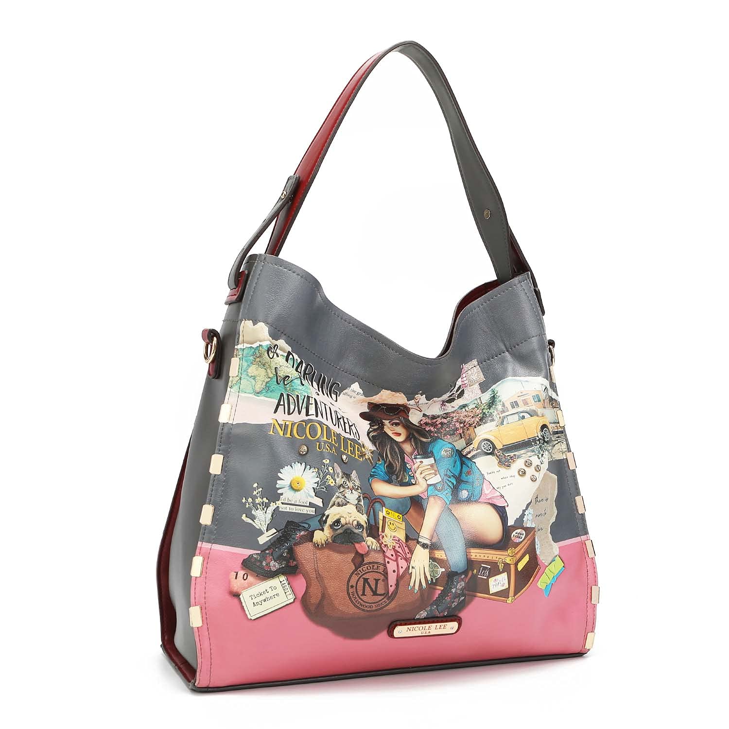 Nicole Lee Journey of Stephanie Shoulder Bag, Large Vegan Leather Hobo Handbag with Optional Crossbody Strap