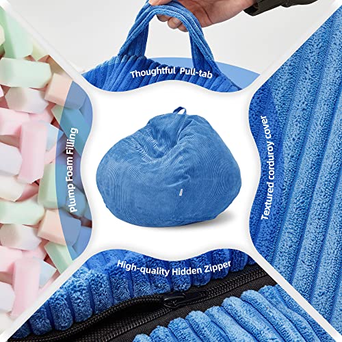 Homguava Bean Bag Chair: Teardrop Bean Bags with Memory Foam Filled, Compact Beanbag Chairs Soft Sofa with Corduroy Cover (Blue)