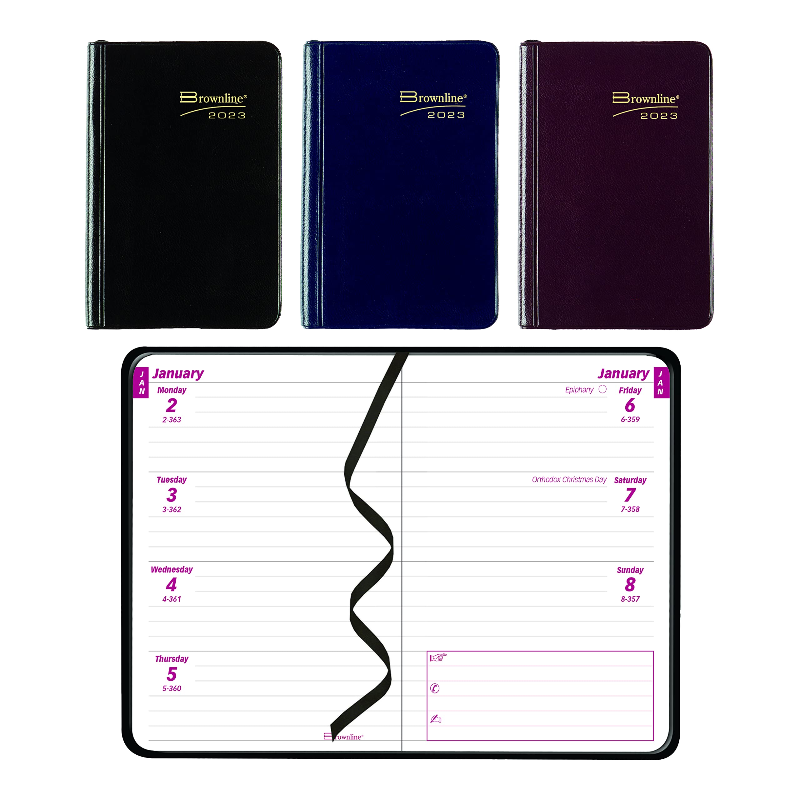 Brownline 2023 Essential Weekly Pocket Planner, 12 Months, January to December, Perfect Binding, 4" x 2.625", Assorted Colors (CB404.ASX-23)