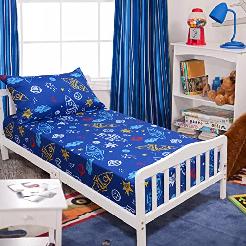 Cloele 2 Piece Toddler Sheet Set - Rocket Kids Toddler Bedding Set - Includes Fitted Sheet and Reversible Pillowcase - Polyester Breathable Soft Baby Bedding Sheet & Pillowcase Set for Boys