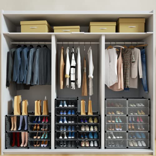 HOMICKER Shoe Rack Organizer, 24 Pair Shoe Storage Cabinet with Door Expandable Plastic Shoe Shelves for Closet,Heels,Boots,Slippers,6 Tier