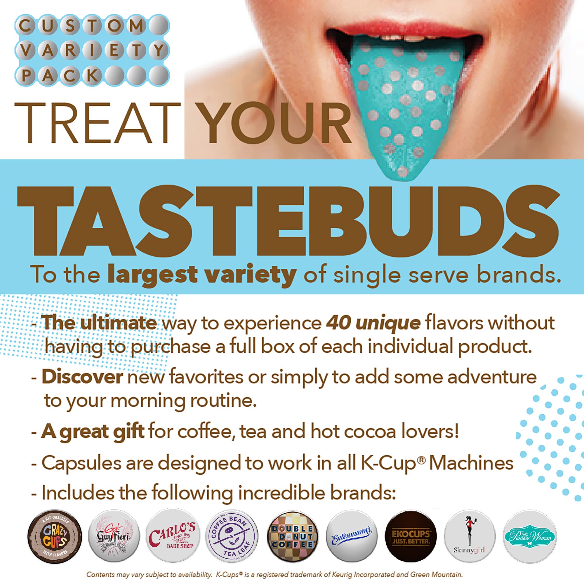 Crazy Cups Custom Variety Pack Decaf Coffee Single Serve Cups for Keurig K Cup Brewers, 40 Count
