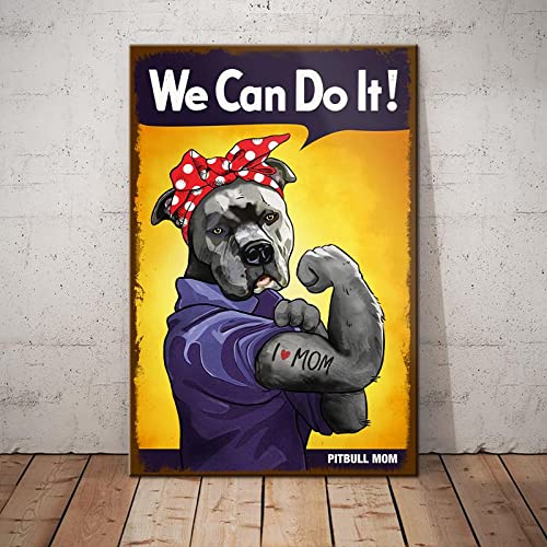 Pitbull Dog We Can Do It Retro Metal Tin Sign Vintage Sign for Home Coffee Garden Wall Decor 8x12 Inch