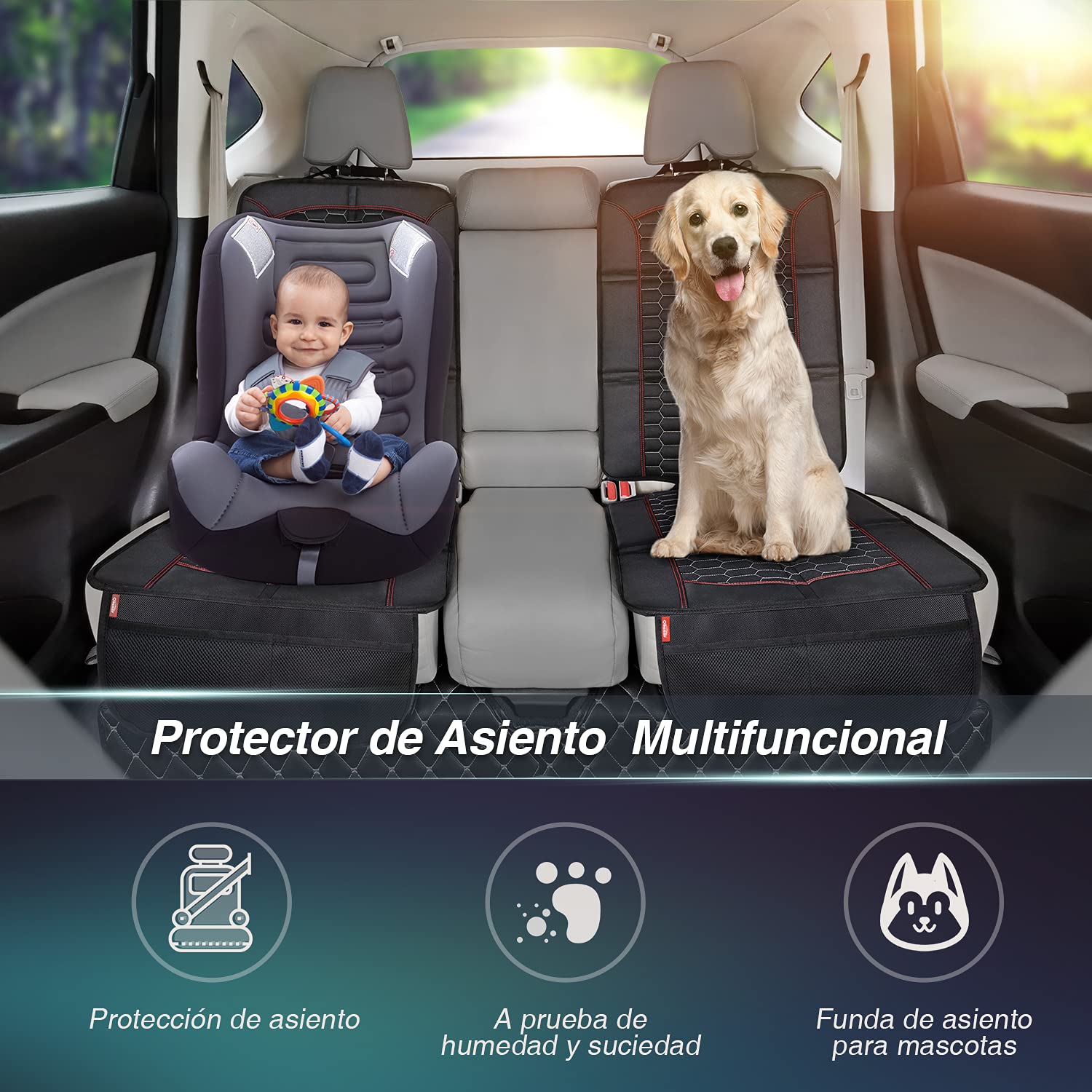 Car Child Seat Protector Car Protector for Car Seats with Non-Slip Silicone Thick Padding, Seat Cover for Carseats with Storage Pocket Oasser