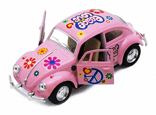 KiNSMART 1967 Volkswagen Classical Beetle w/Peace Love Decals, Set of 4 5375DF - 1/32 Scale Diecast Model Toy Cars