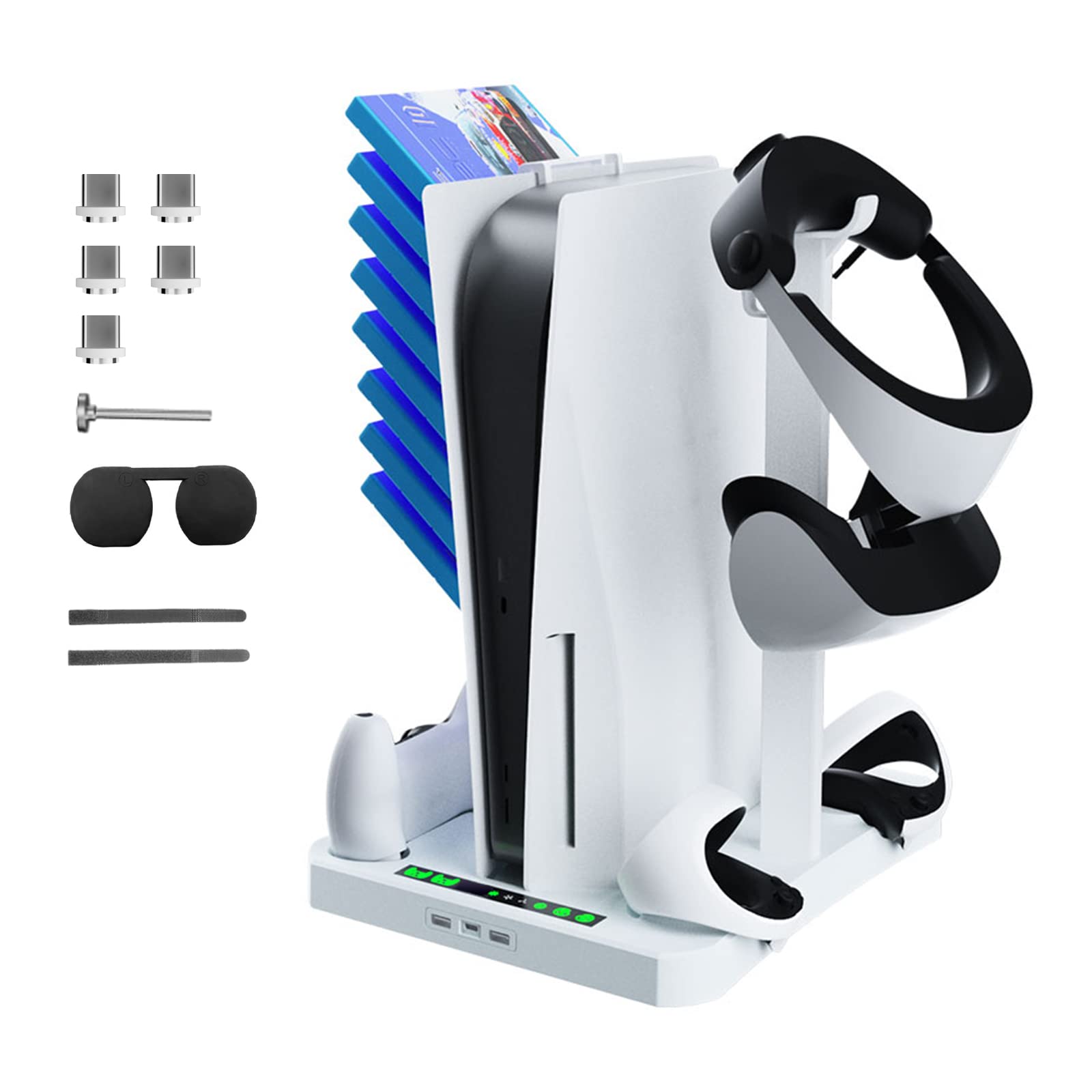 CNBEYOUNG All in One Magnetic Charging Station Dock for Controllers of PSVR 2&PS5, Storage Stand for PS5 Console with Dual Cooling Fan and Mount Holder for PS VR2 VR Headset and Game Slot