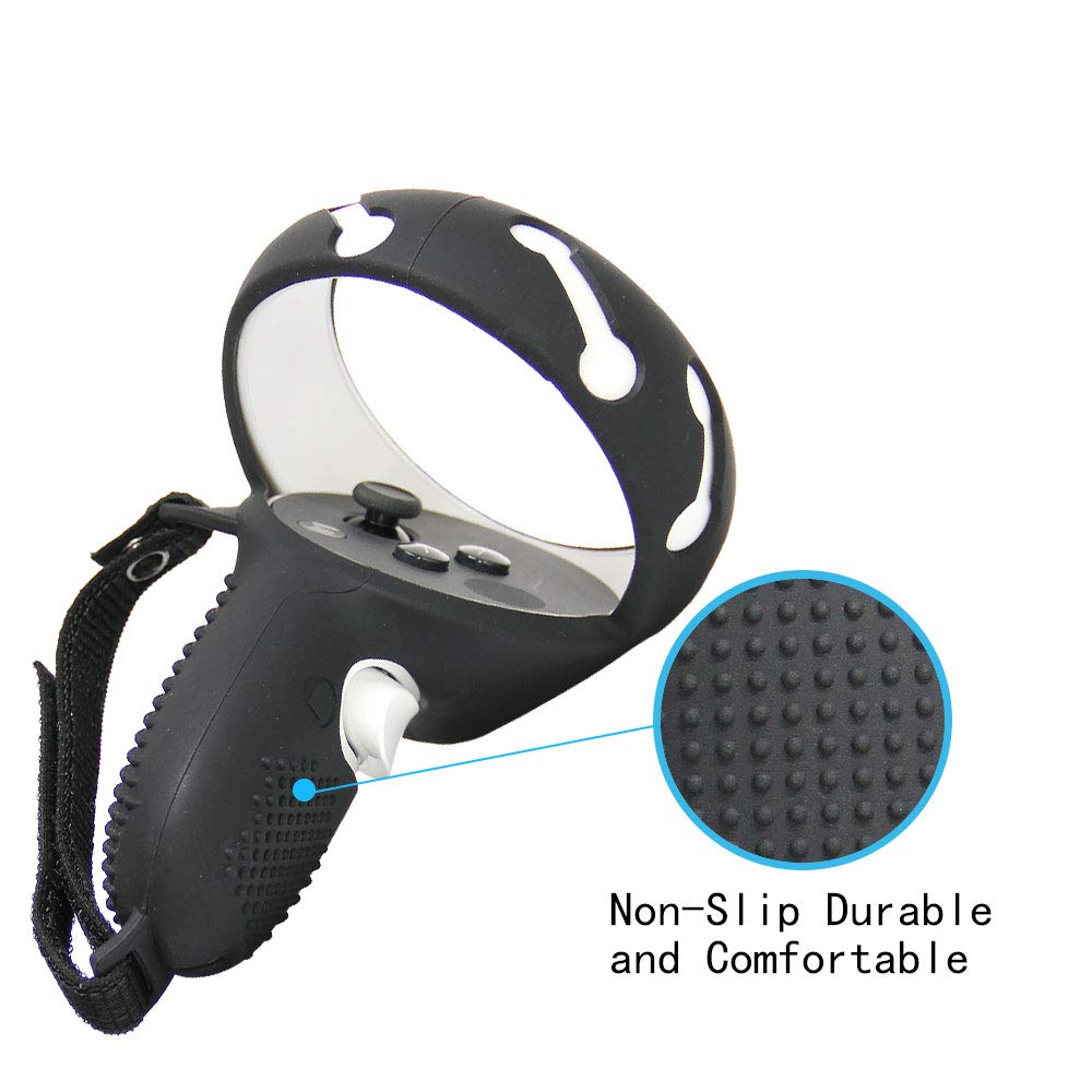 VRbrother Controller Grip Cover for Oculus Quest 2,Accurate Infrared Signal Holes Ensure That Signals are Not Lost,Anti-Throw Hand Strap Adjustable Wrist Knuckle Strapstrap,VR Cover Accessories,Black