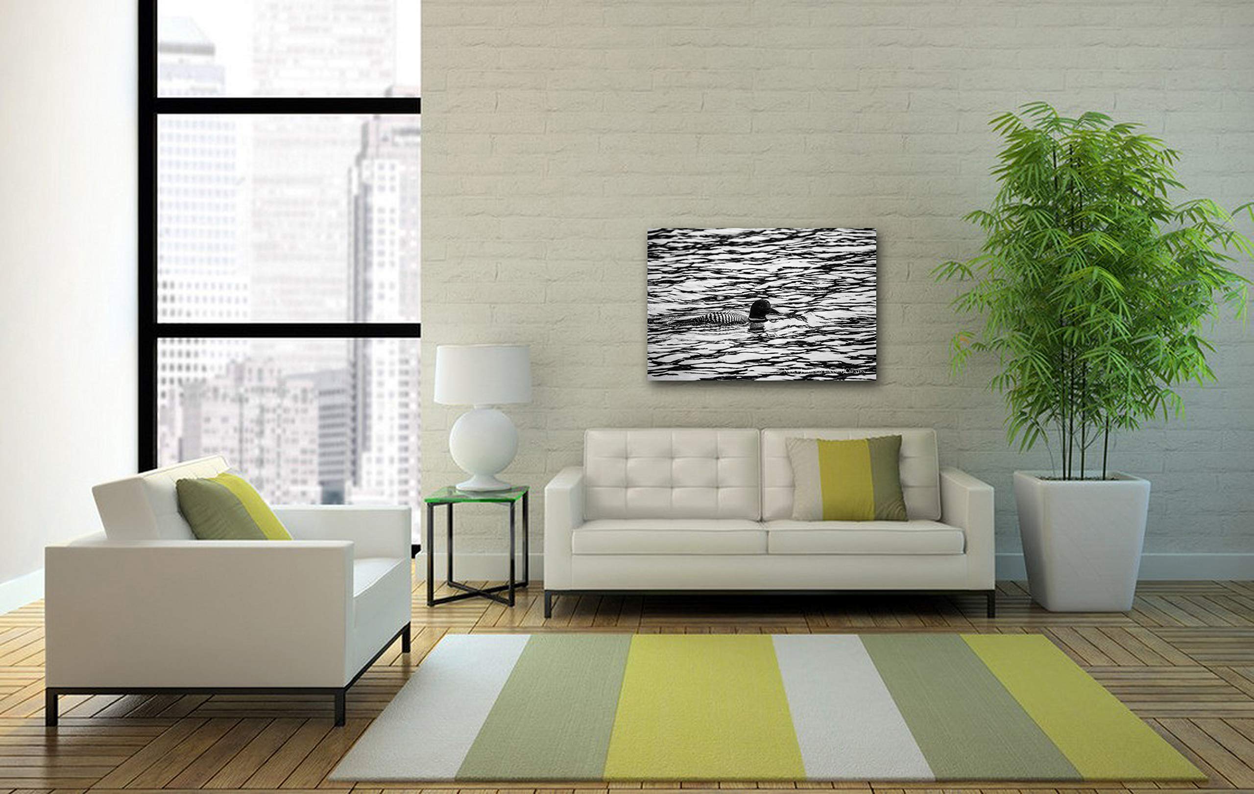 Black and White CANVAS Print Nature Photo Swimming Loon on Water Bird Photography Silver Gray Wall Art Monochrome Home Decor Ready to Hang