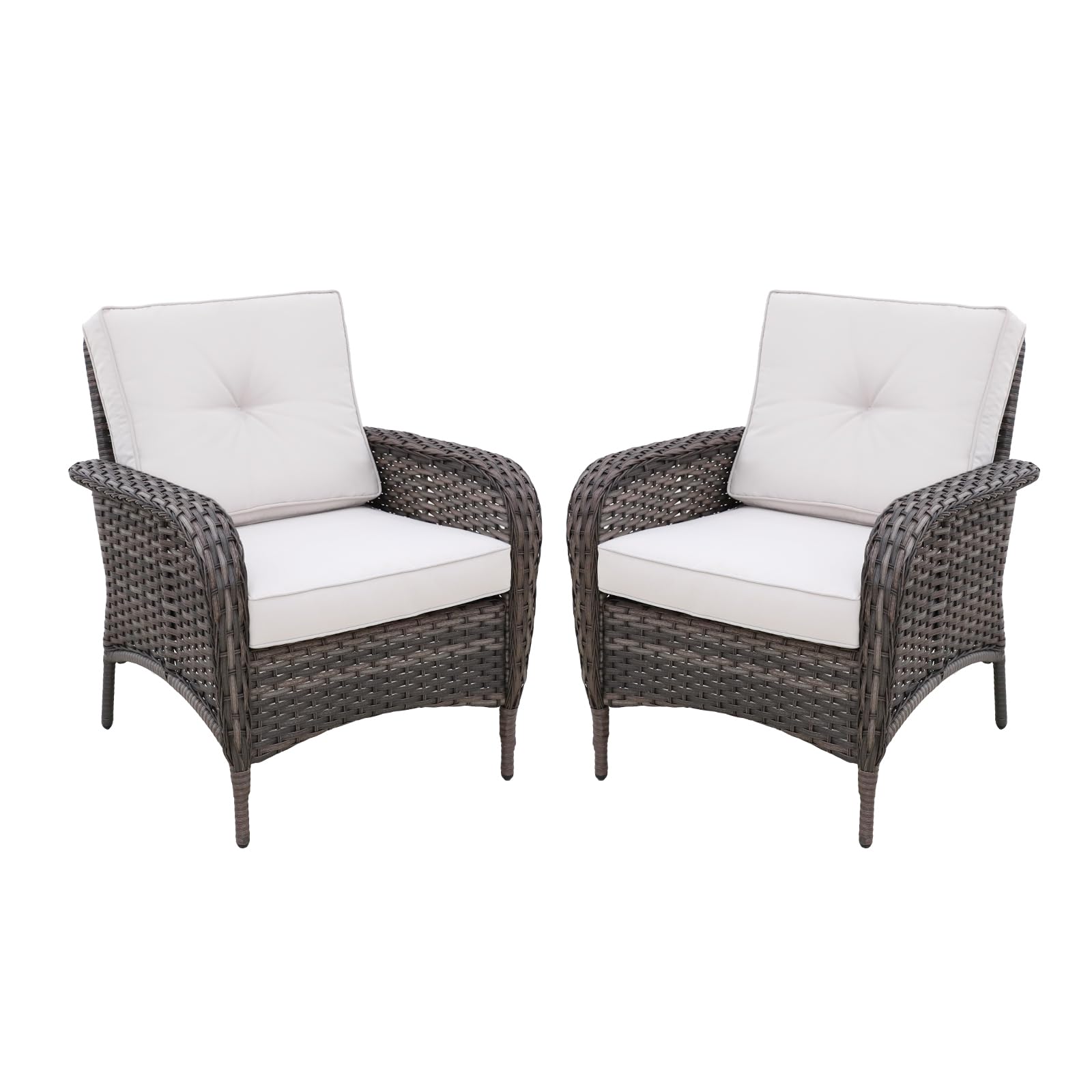 COOS BAY 2-Piece Outdoor Wicker Patio Chair, 2pc PE Rattan Dining Chairs for Garden, Lawn, Deck, Backyard, Beige/Brown
